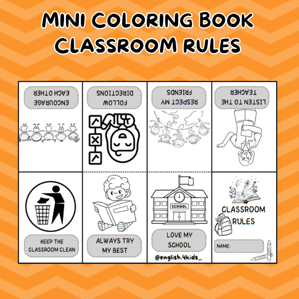 CLASSROOM RULES – MINI COLORING BOOK – English for Kids